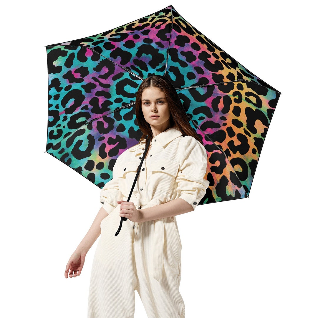 Rainbow Leopard Print Umbrella Inside Printing Cute Rainbow Tie-dye ...