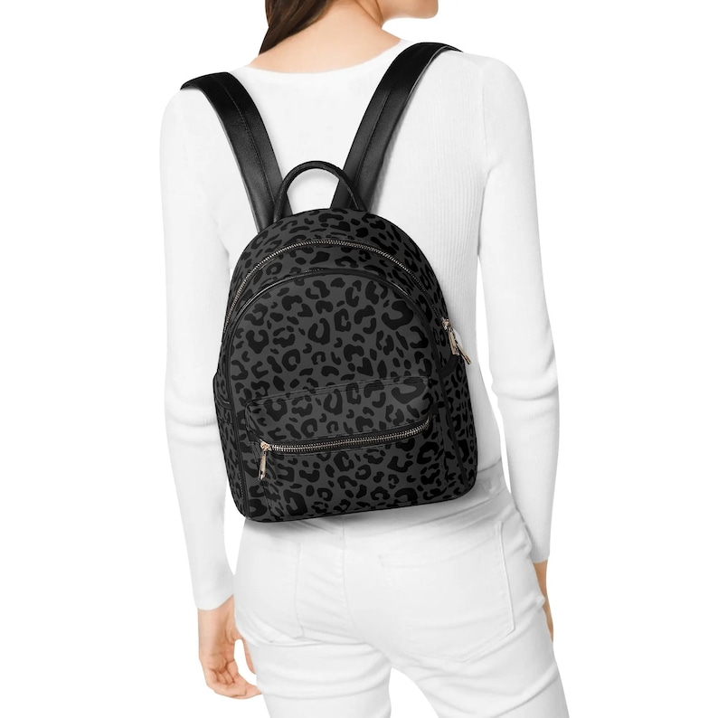 Black Leopard Print Backpack Dark Grey Cheetah Print Book Bag Classy ...