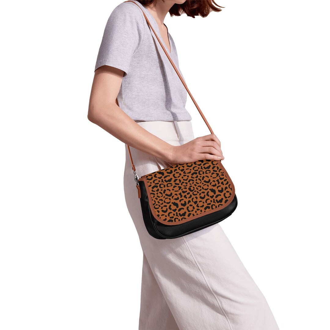 Orangey Brown Leopard Leather Purse Classic Shoulder Bag Cheetah ...