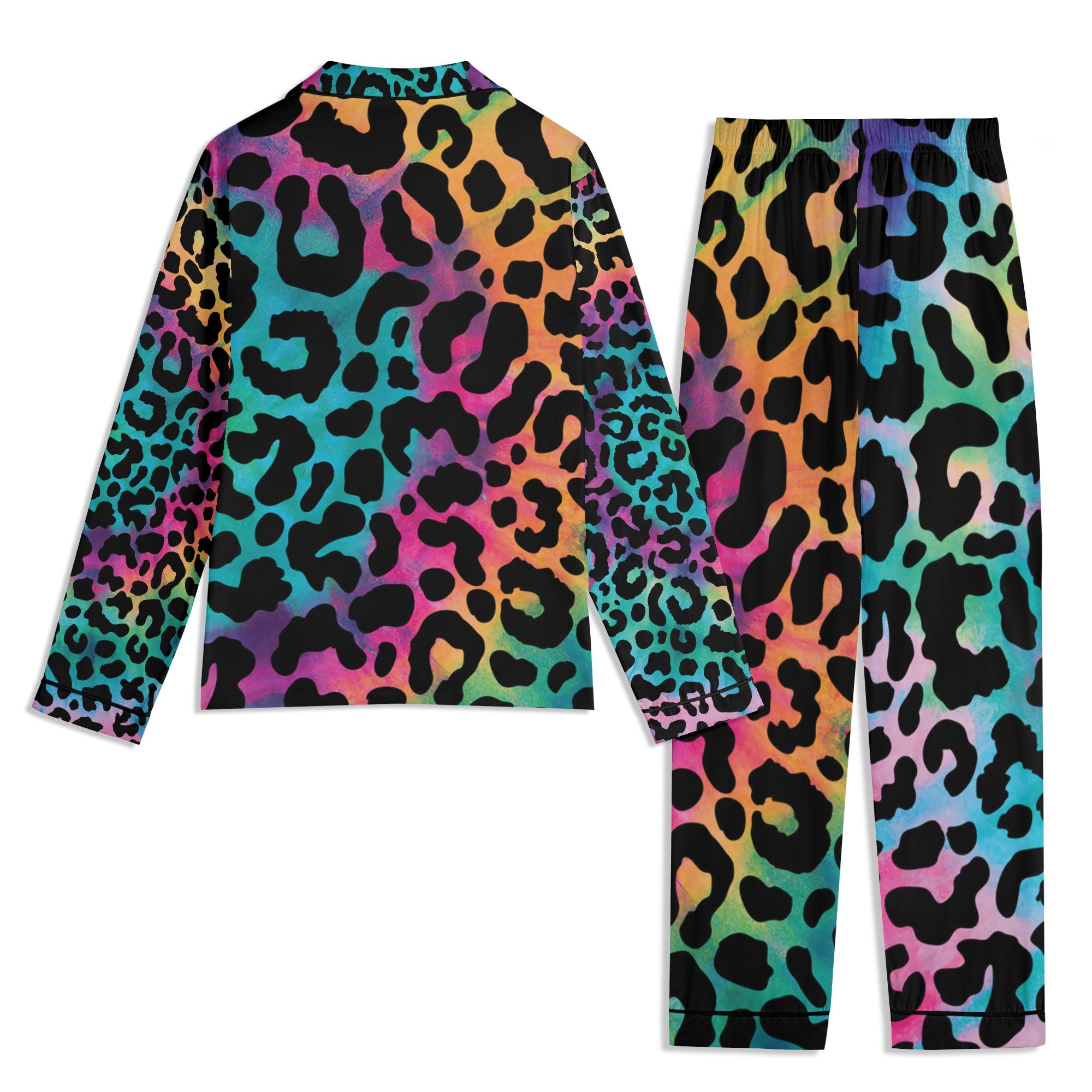 Rainbow Leopard Pajama Set Cute Boho Long Sleeve Pajamas for Her Tie ...