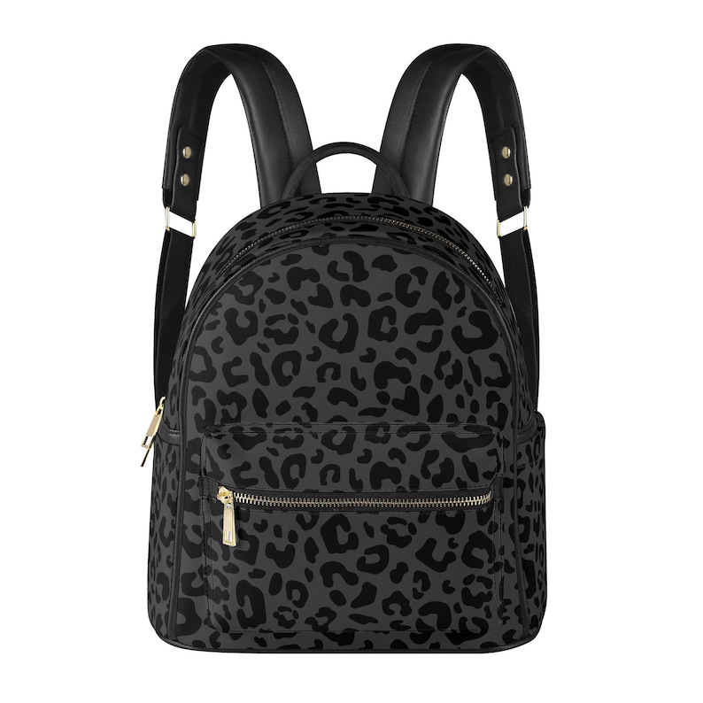 Black Leopard Print Backpack Dark Grey Cheetah Print Book Bag Classy ...