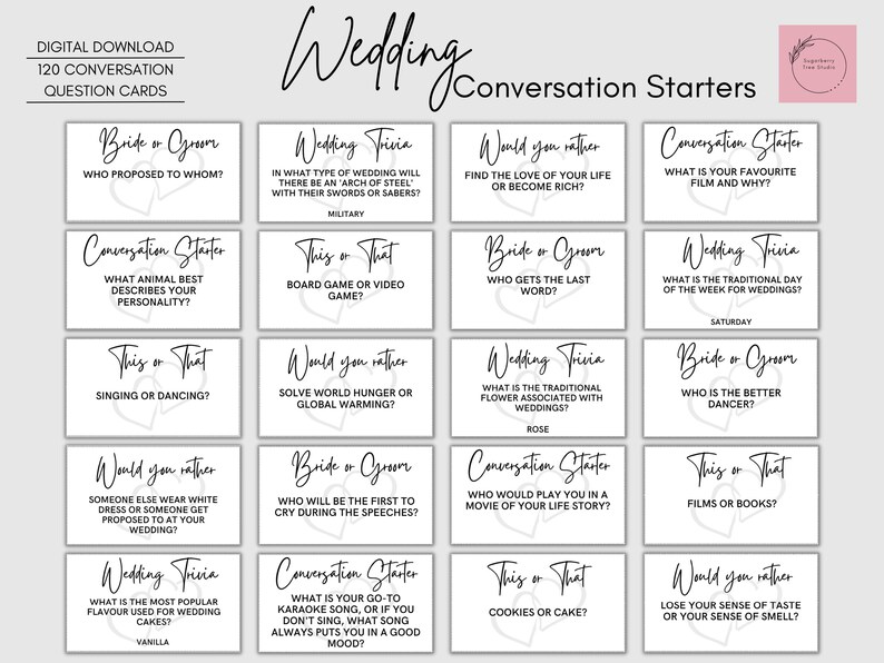 Wedding Table Trivia Game Cards for Guests Fun Icebreakers & - Etsy