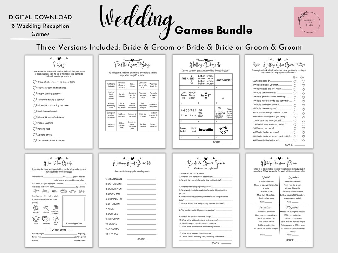 Unique Wedding Reception Games Bundle for Memorable Weddings ...