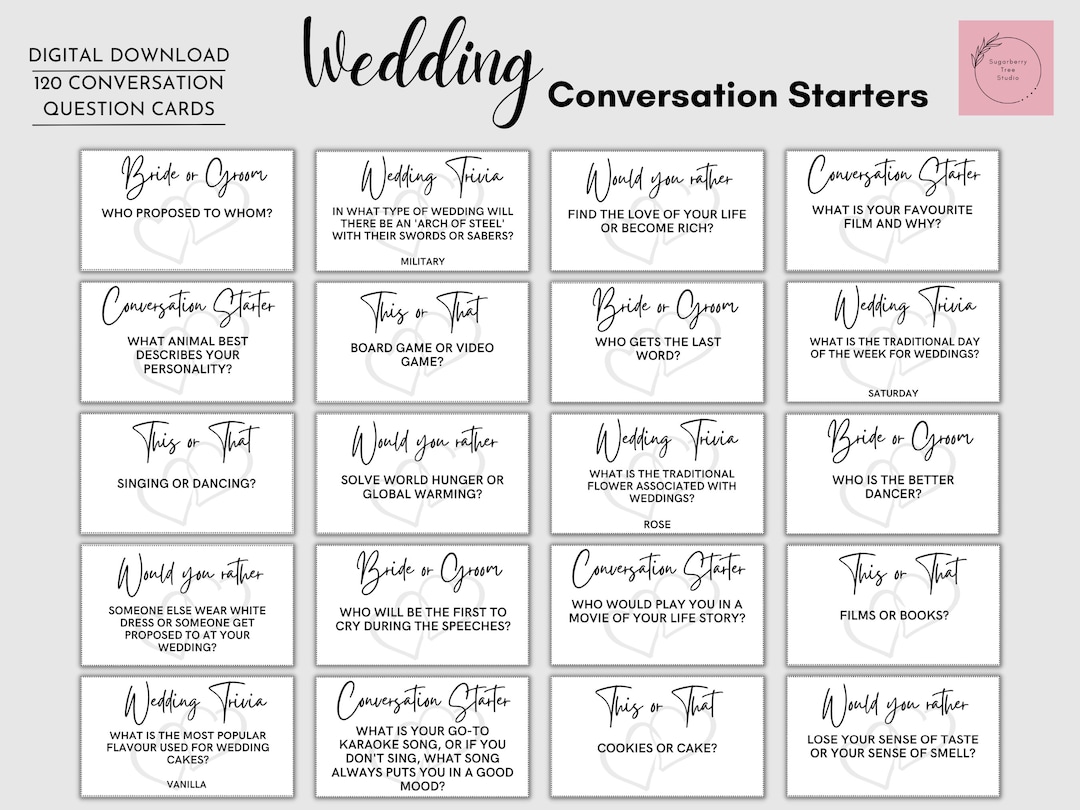 Wedding Table Trivia Game Cards for Guests | Fun Icebreakers ...