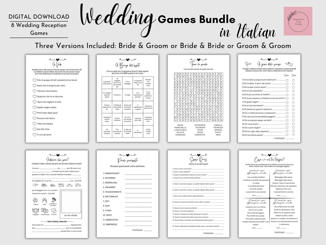 Italian Wedding Reception Games Bundle | Unique & Memorable Table Games ...