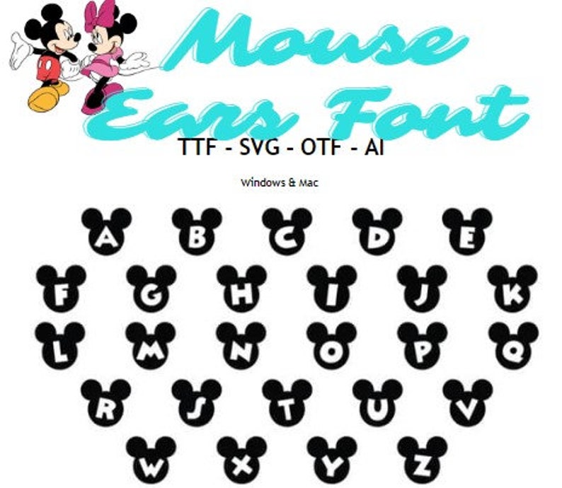 Mickey Ears Monogram Cartoon Font SVG, Mouse Font SVG, Mouse Alphabet ...