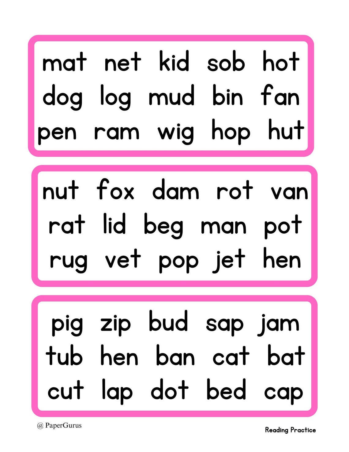D18a_montessori-inspired CVC & Rhyming Word Practice Cards | Phonetic ...