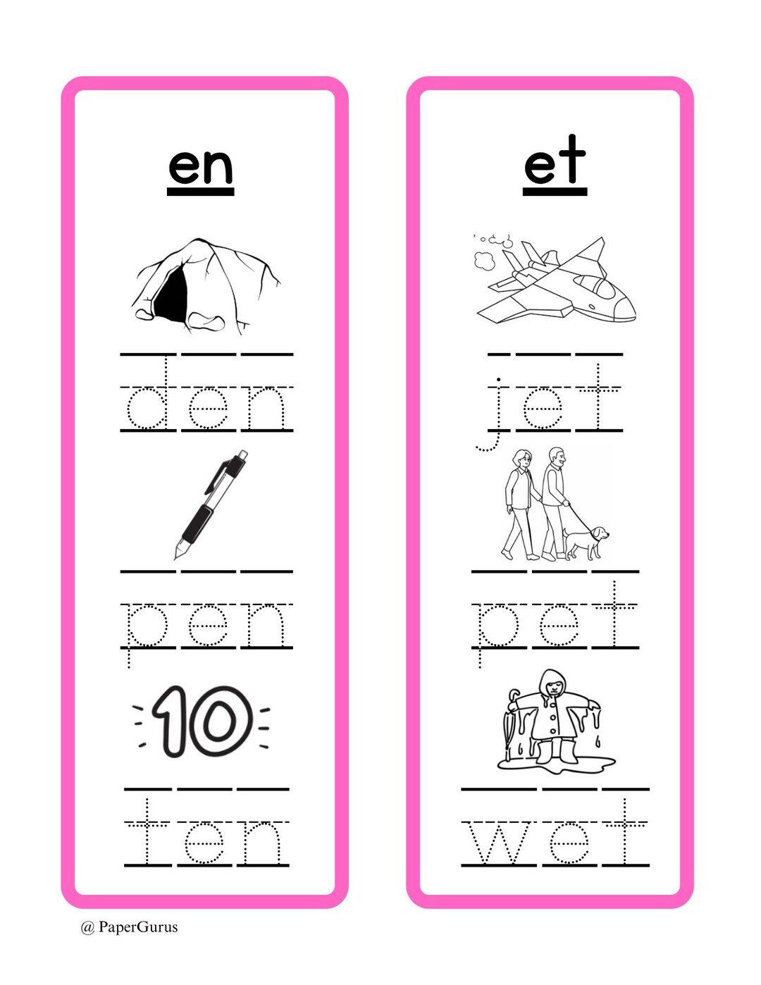Montessori CVC Word Tracing Cards: Letter E - Pink Series (PDF Download ...