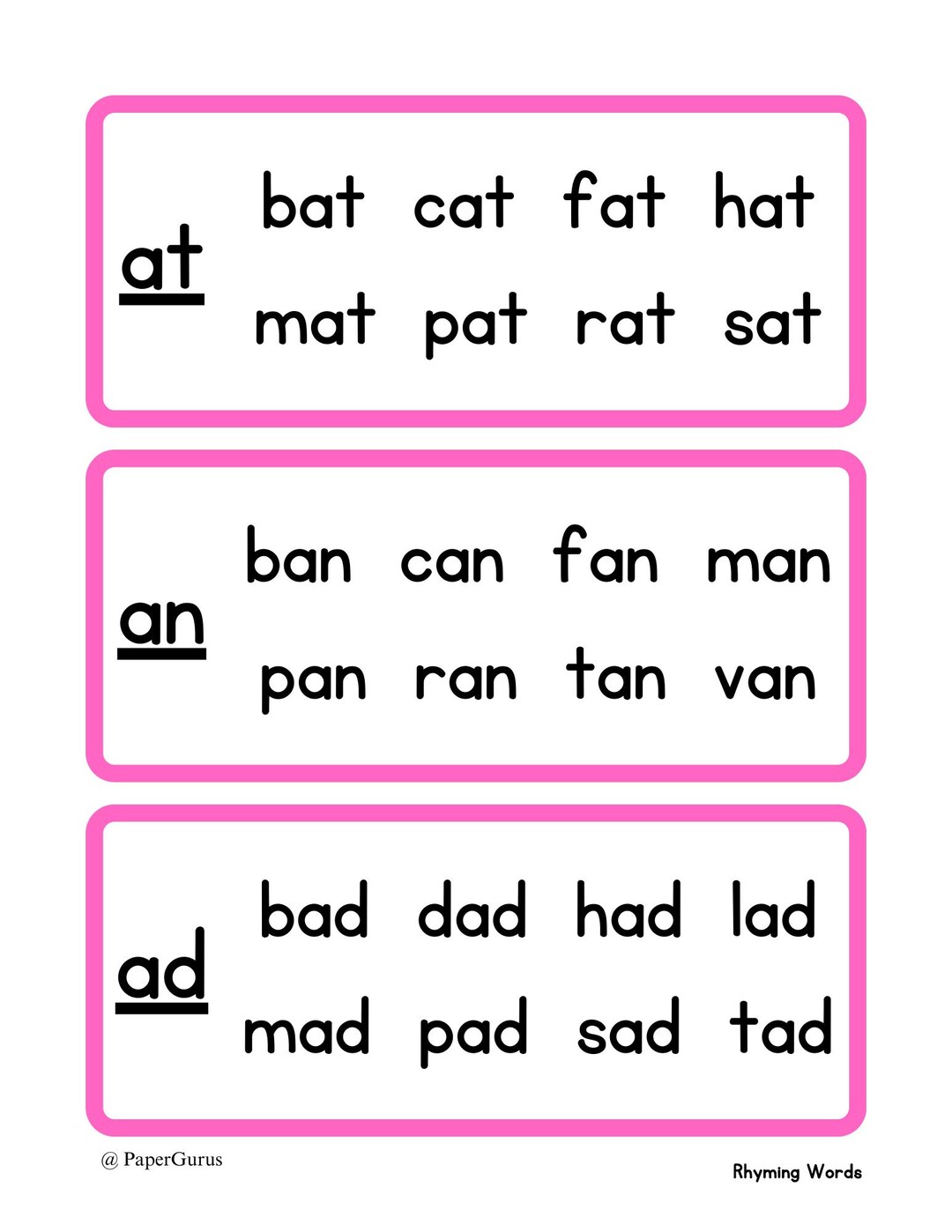 D18a_montessori-inspired CVC & Rhyming Word Practice Cards | Phonetic ...