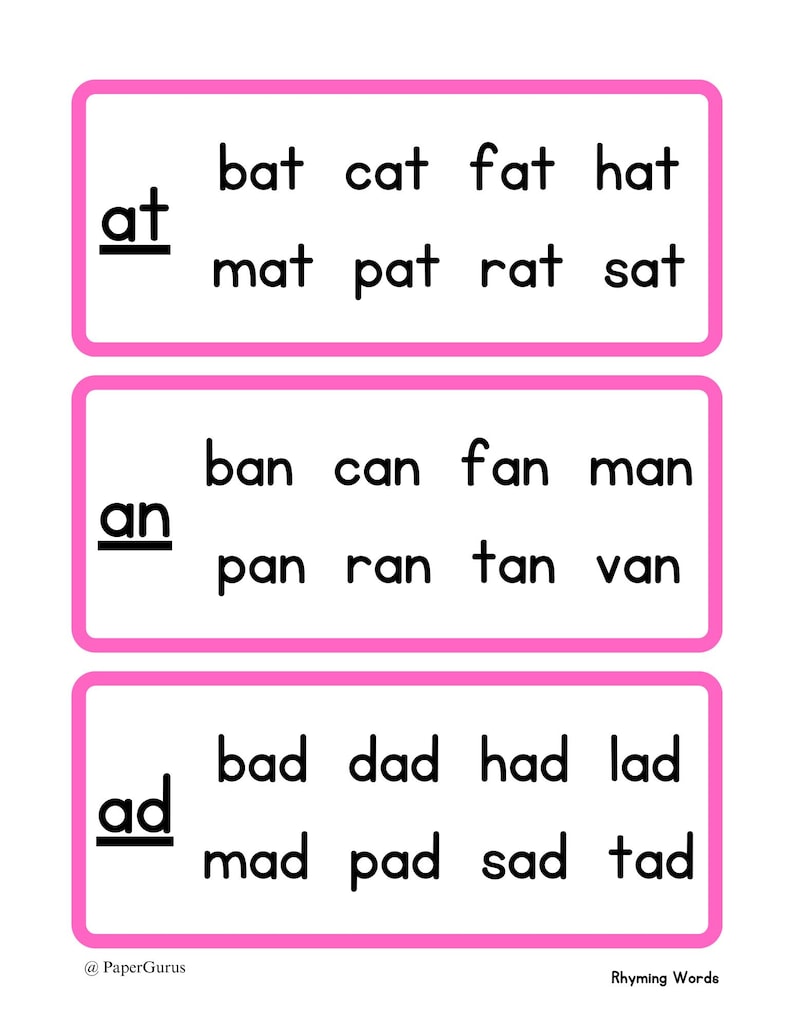 D18a_montessori-inspired CVC & Rhyming Word Practice Cards | Phonetic ...