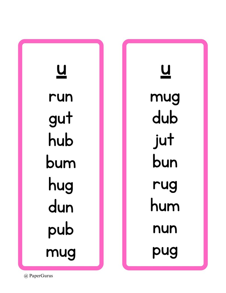 D14_montessori-inspired CVC Word (letter U) Lists | Phonetic Learning ...