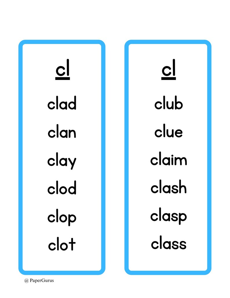 D20a_montessori-inspired Beginning Blends (bl, Cl, Fl) Lists | Phonetic ...