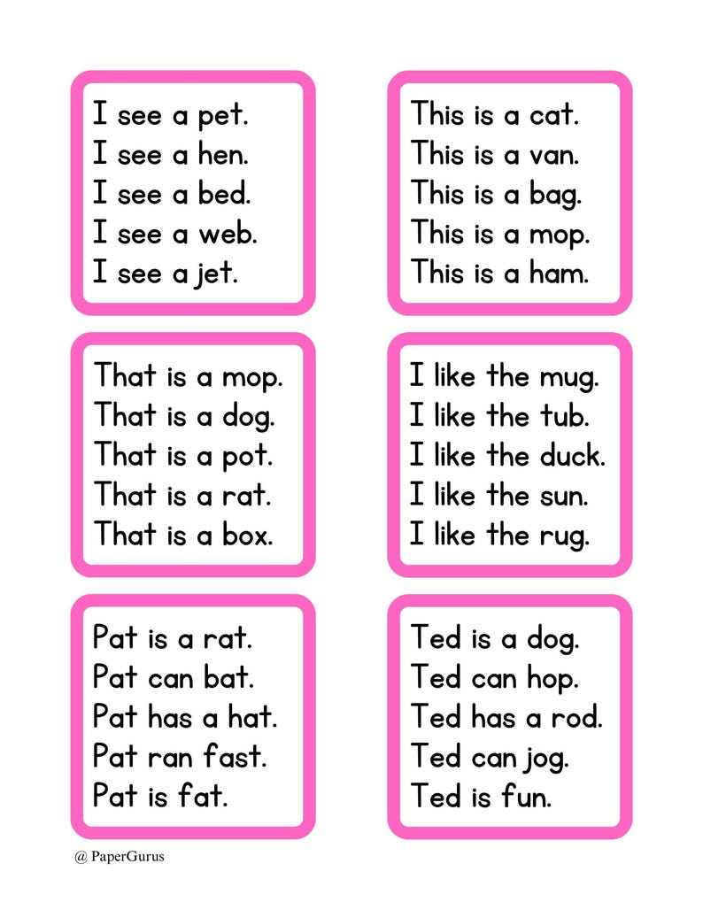 D18b_montessori-inspired Pink Material Sentences Practice Cards ...