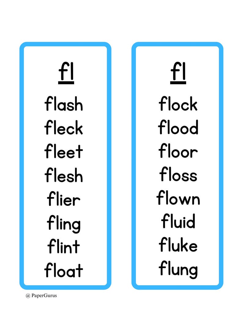 D20a_montessori-inspired Beginning Blends (bl, Cl, Fl) Lists | Phonetic ...