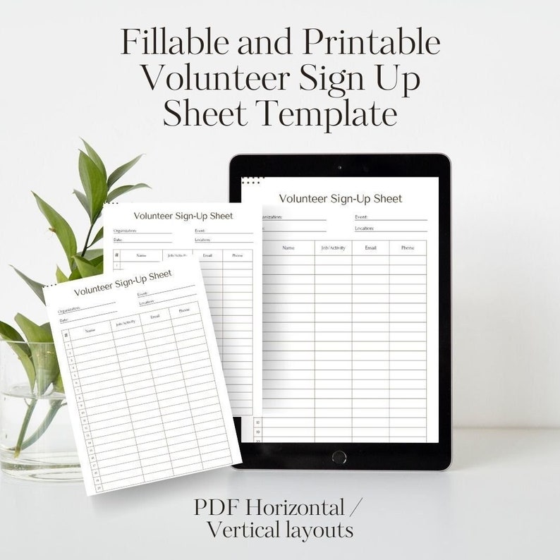 Fillable and Printable PDF Volunteer Sign-up Sheet Template - Etsy
