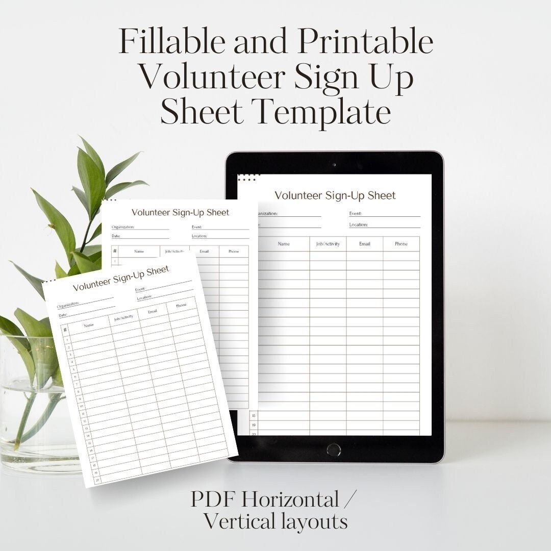 Fillable and Printable PDF Volunteer Sign-up Sheet Template - Etsy