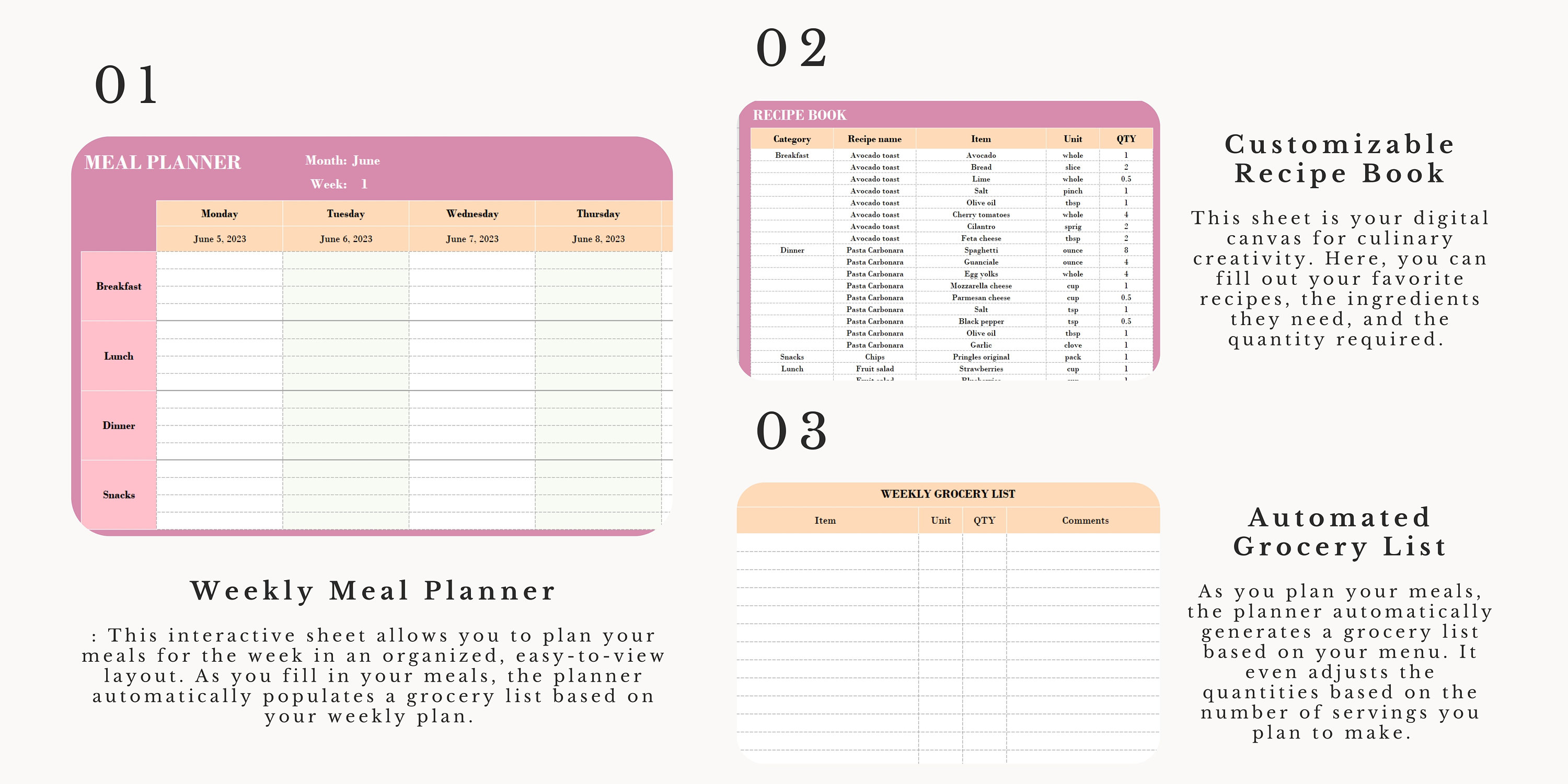 Interactive Excel Weekly Meal Planner With Automated Grocery List and ...