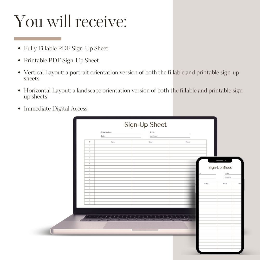 Fillable and Printable PDF Sign-up Sheet Template - Etsy