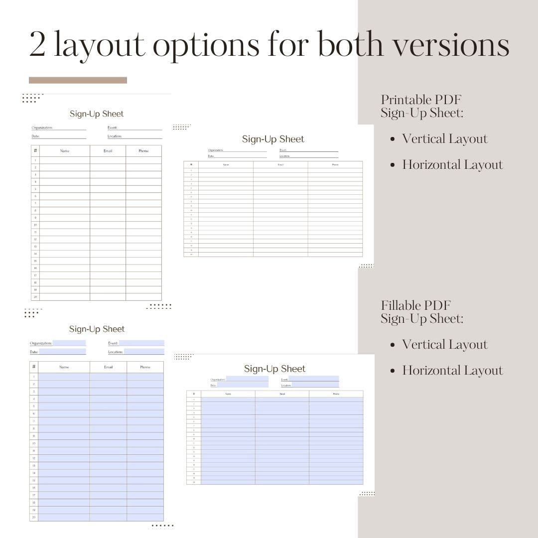 Fillable and Printable PDF Sign-up Sheet Template - Etsy