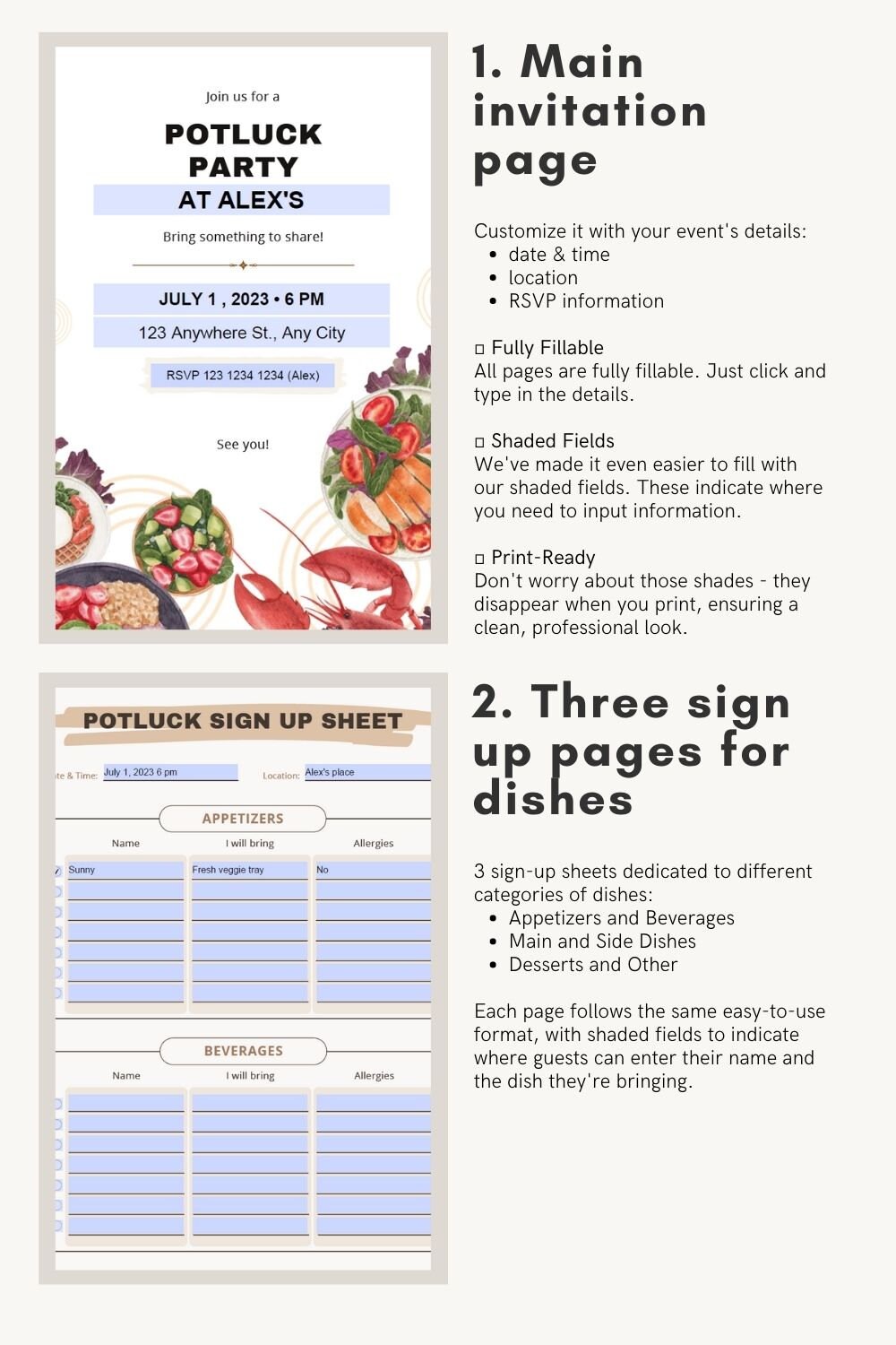 Potluck Sign up Sheets: Printable and Fillable PDF - Etsy