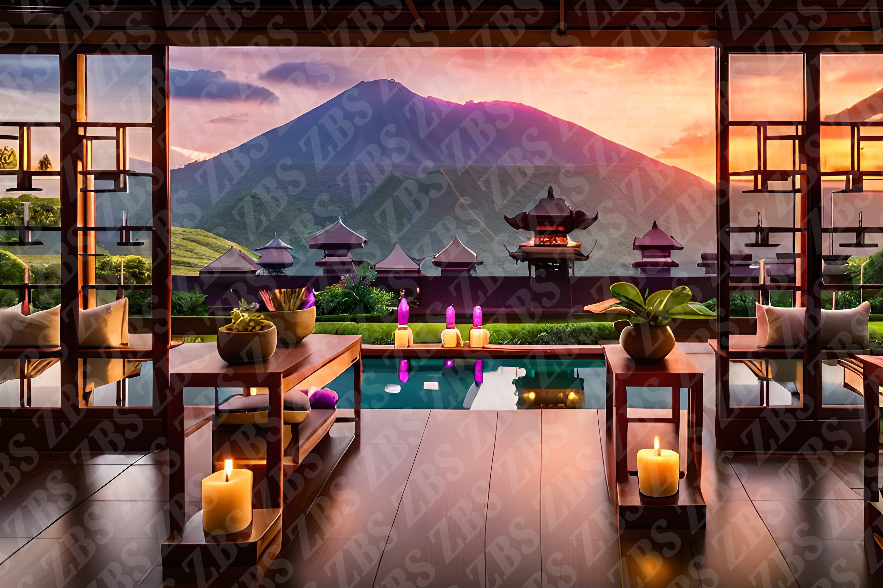 Balinese Retreat Backgrounds, Virtual Meeting Backgrounds Bundle of 8 ...