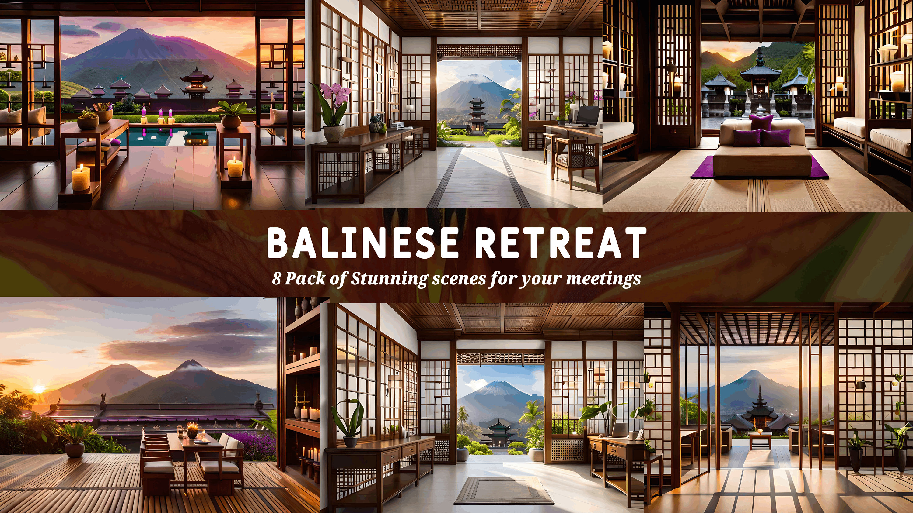 Balinese Retreat Backgrounds, Virtual Meeting Backgrounds Bundle of 8 ...