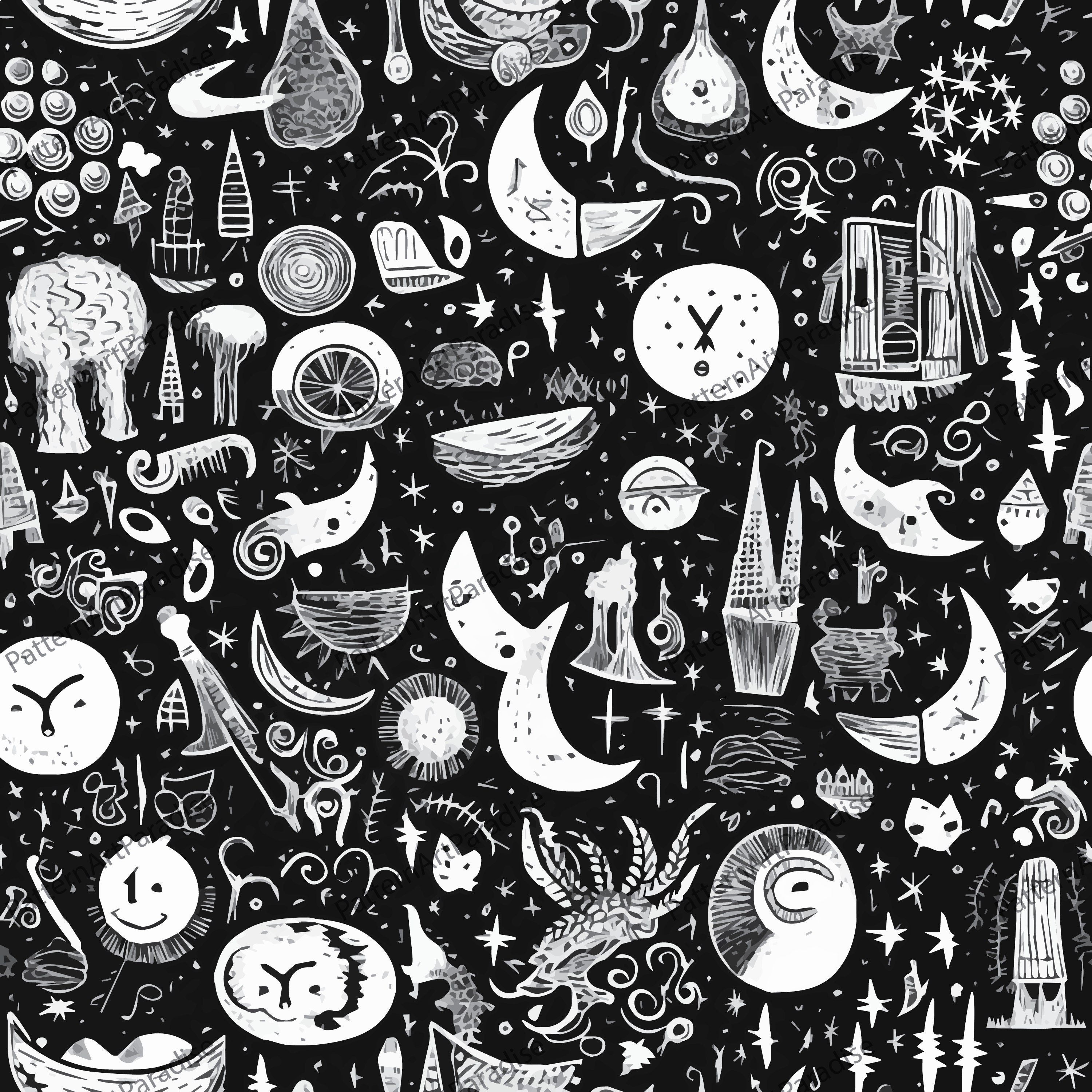 Lunar Rituals Pattern Bundle (black and White) | (arts & Crafts, Fabric ...