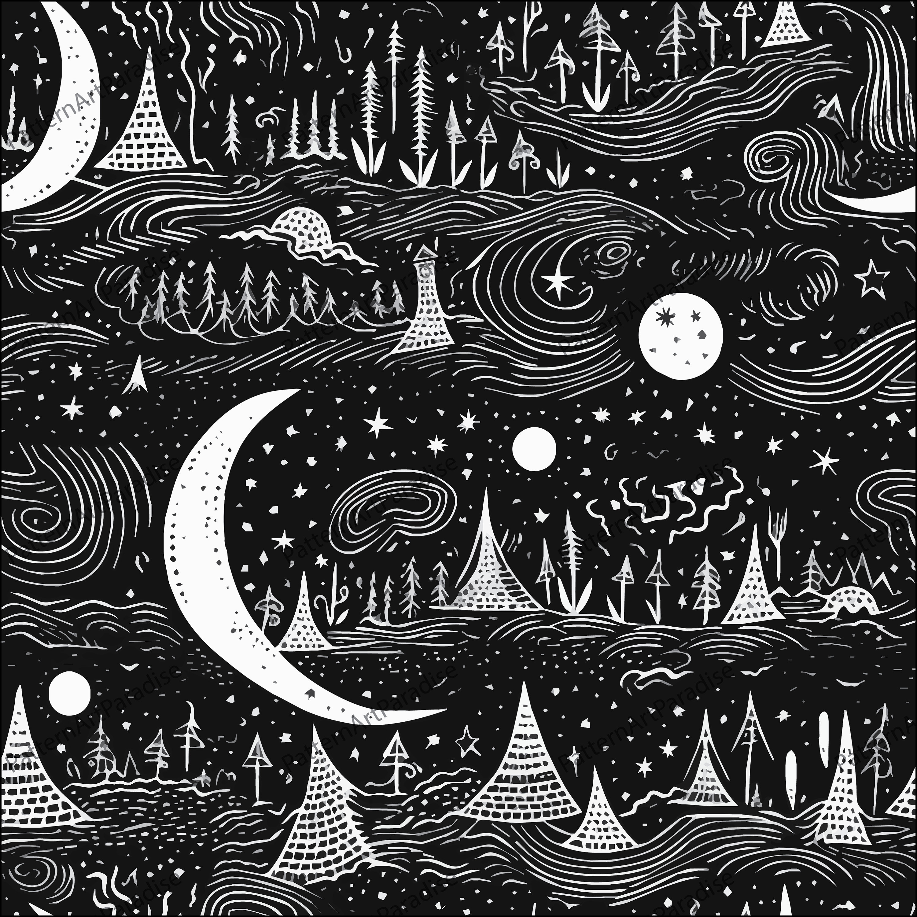 Lunar Rituals Pattern Bundle (black and White) | (arts & Crafts, Fabric ...