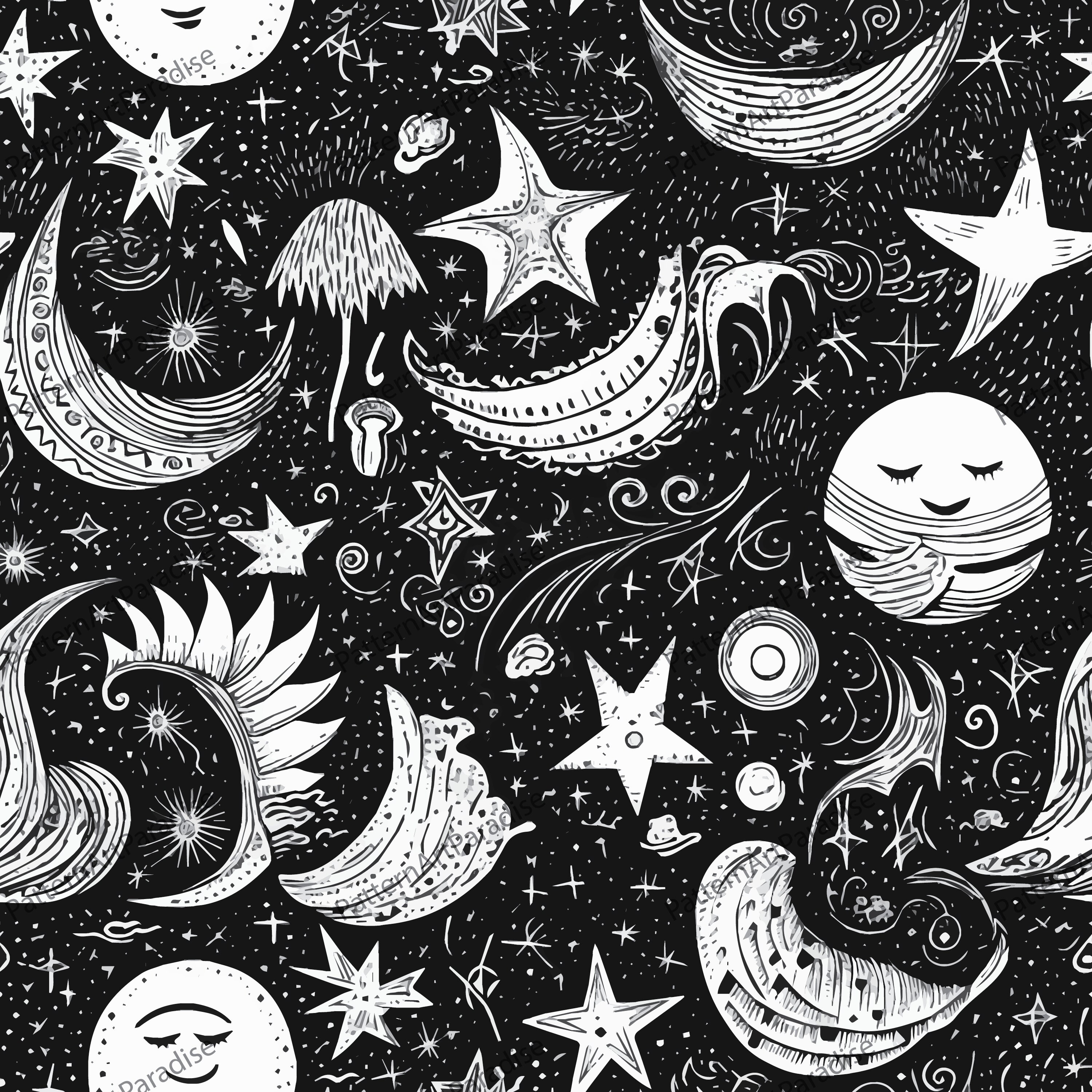 Lunar Rituals Pattern Bundle (black and White) | (arts & Crafts, Fabric ...
