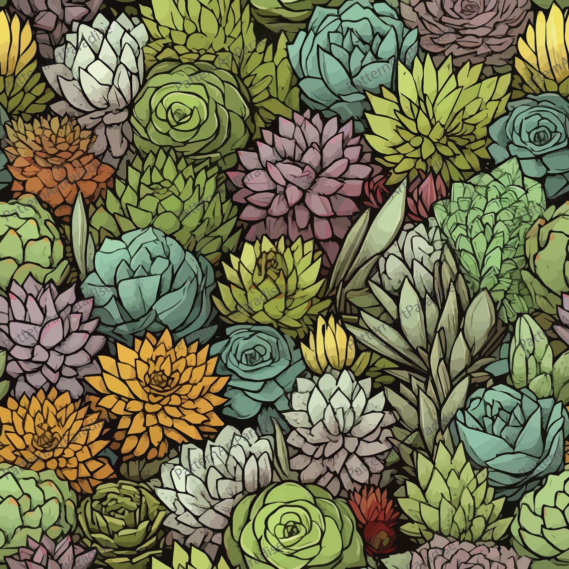 Succulent Pattern Bundle (realistic) | (arts & Crafts, Fabric Design ...