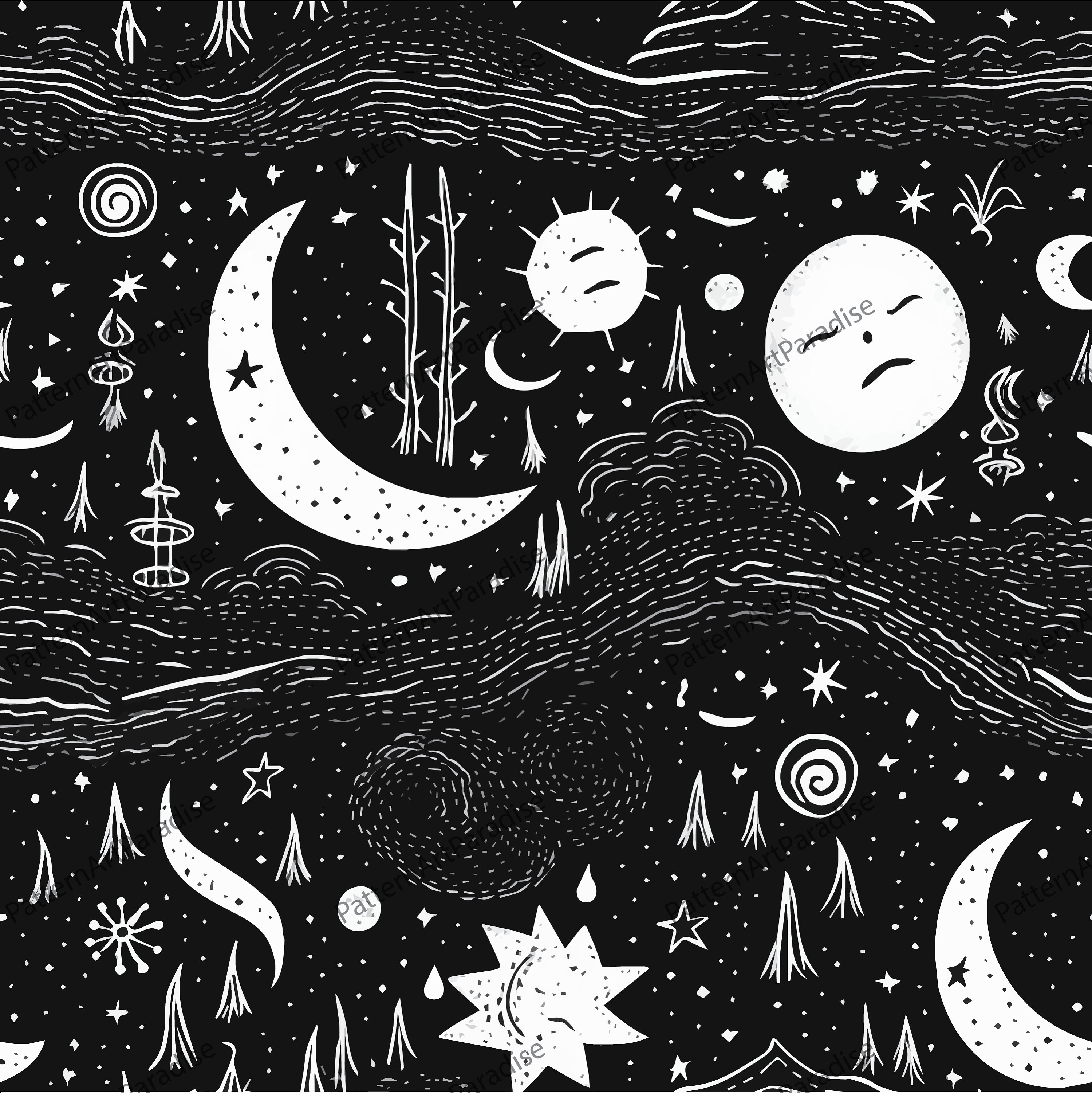 Lunar Rituals Pattern Bundle (black and White) | (arts & Crafts, Fabric ...