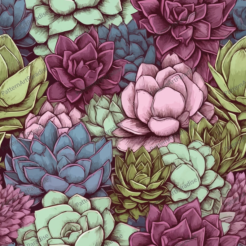 Succulent Pattern Bundle (realistic) | (arts & Crafts, Fabric Design ...