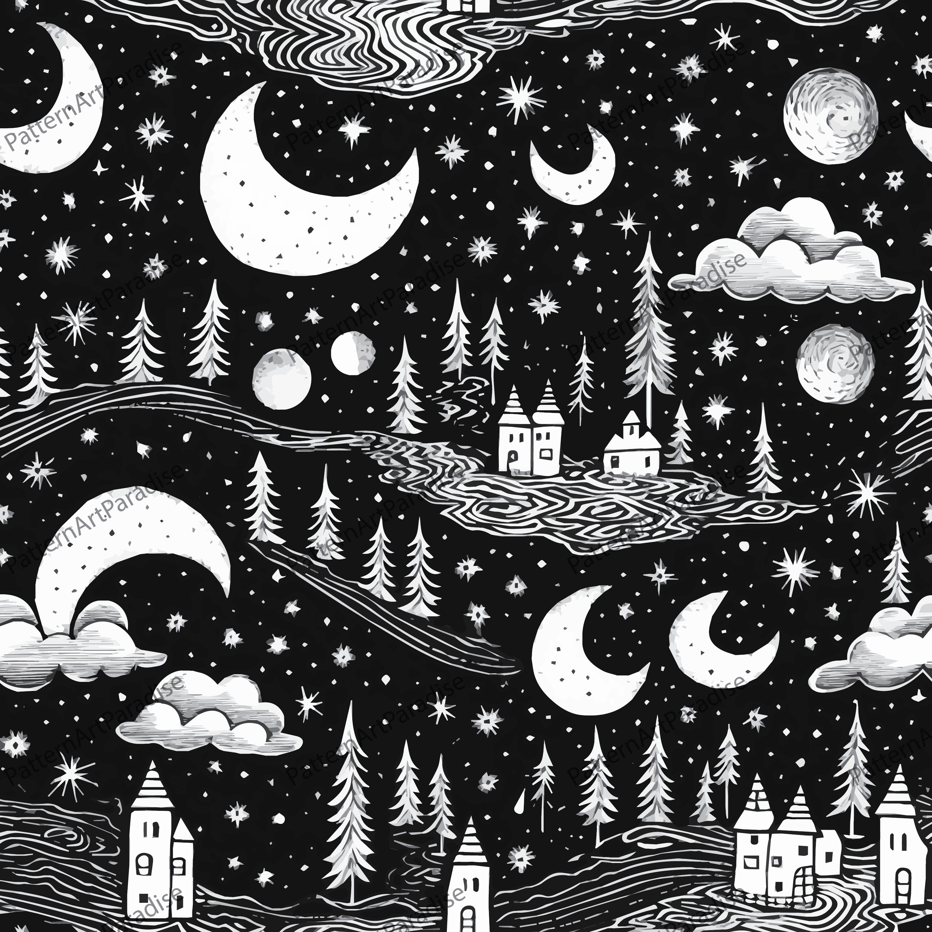 Lunar Rituals Pattern Bundle (black and White) | (arts & Crafts, Fabric ...