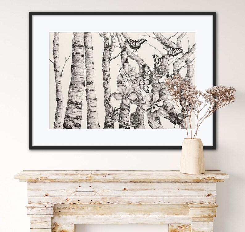 Twisted Aspen Tree Graphite Drawing Large - Etsy