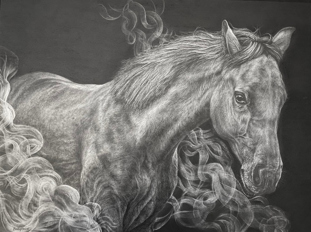 Horse Drawing, Horse and Smoke Graphite Drawing, 18in X24in - Etsy