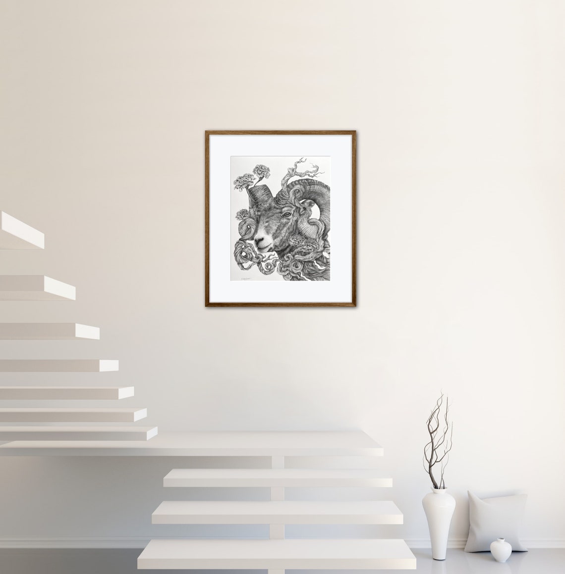 Animal Graphite Drawing, Bighorn Sheep Drawing, 16in X20in - Etsy