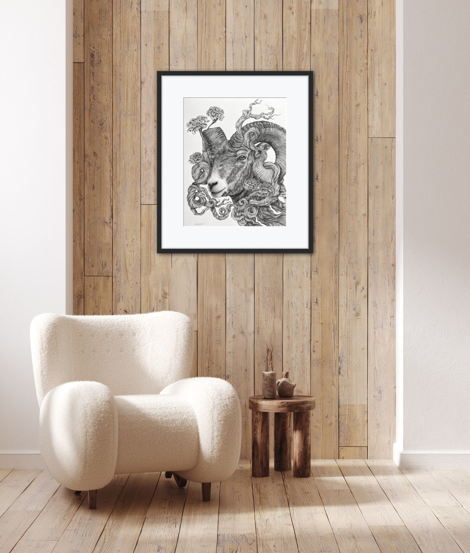 Animal Graphite Drawing, Bighorn Sheep Drawing, 16in X20in - Etsy