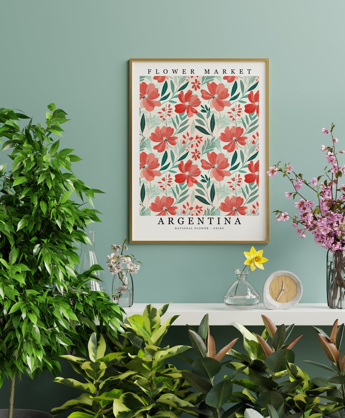 Argentina National Flower - Ceibo Wall Art Print Flower Market Poster ...