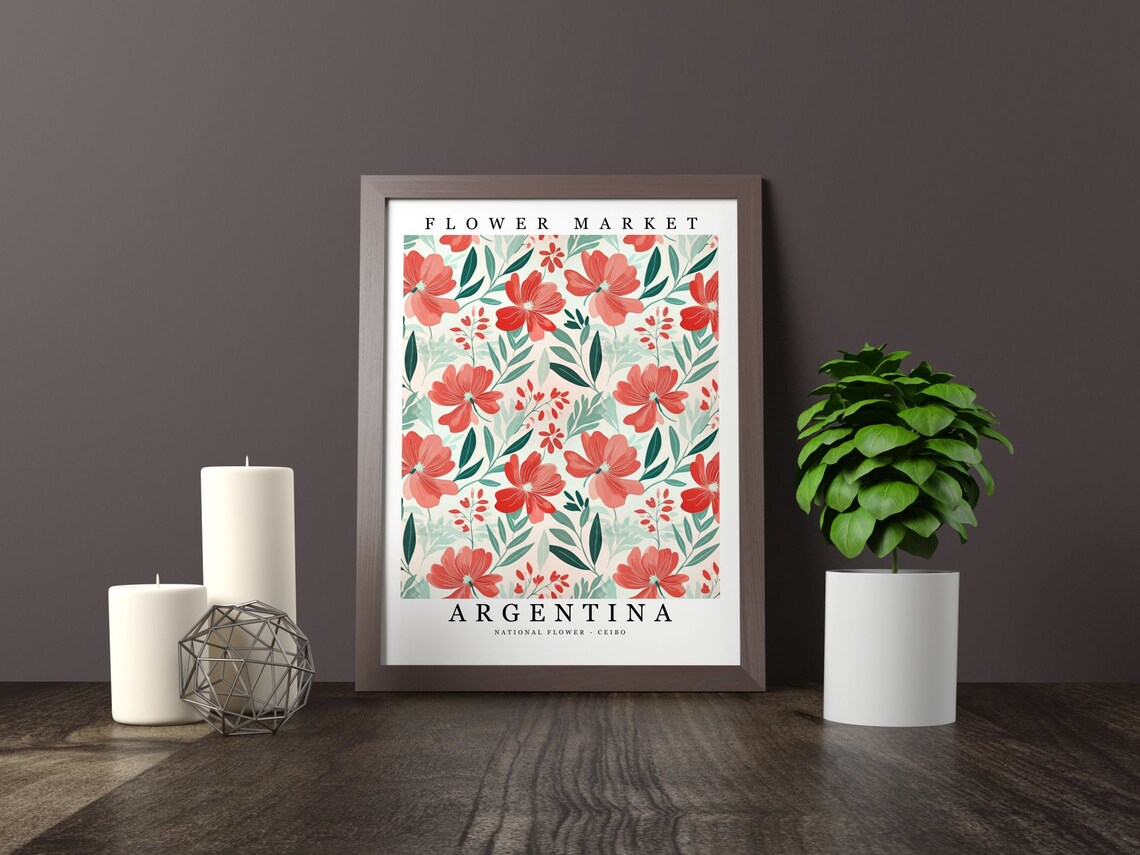 Argentina National Flower - Ceibo Wall Art Print Flower Market Poster ...