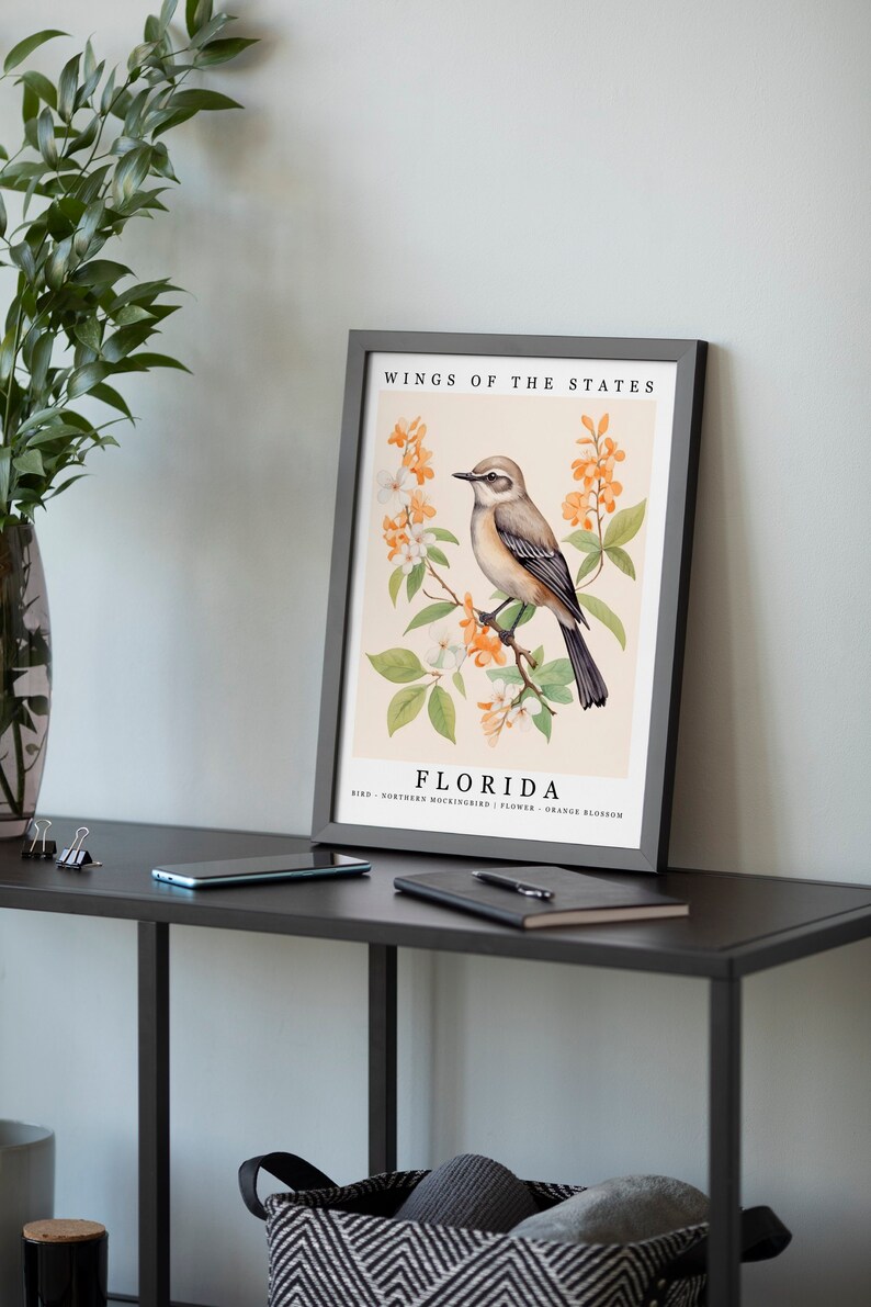 Florida State Bird - Northern Mockingbird and State Flower - Orange ...