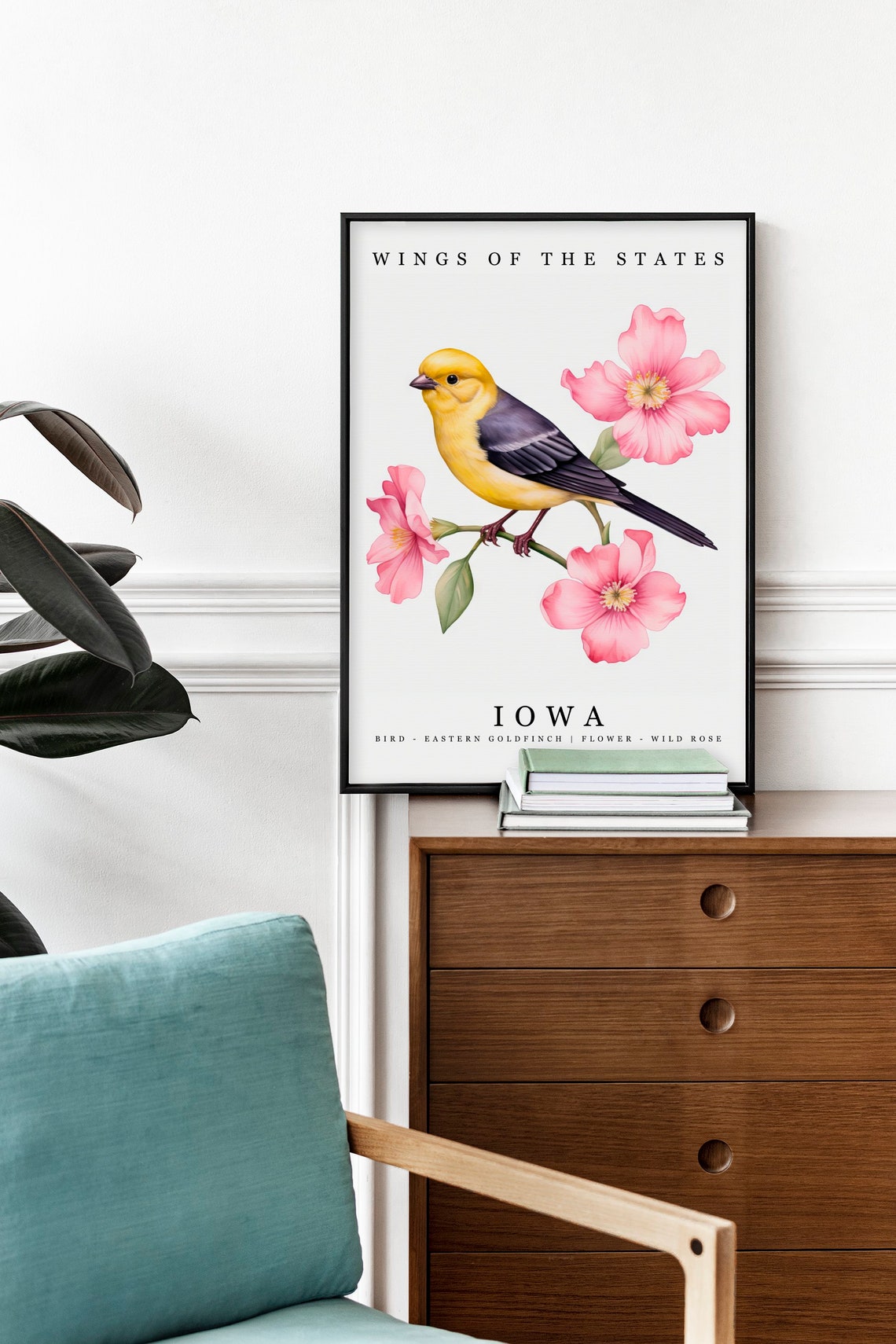 Iowa State Bird - Eastern Goldfinch and State Flower - Wild Rose ...