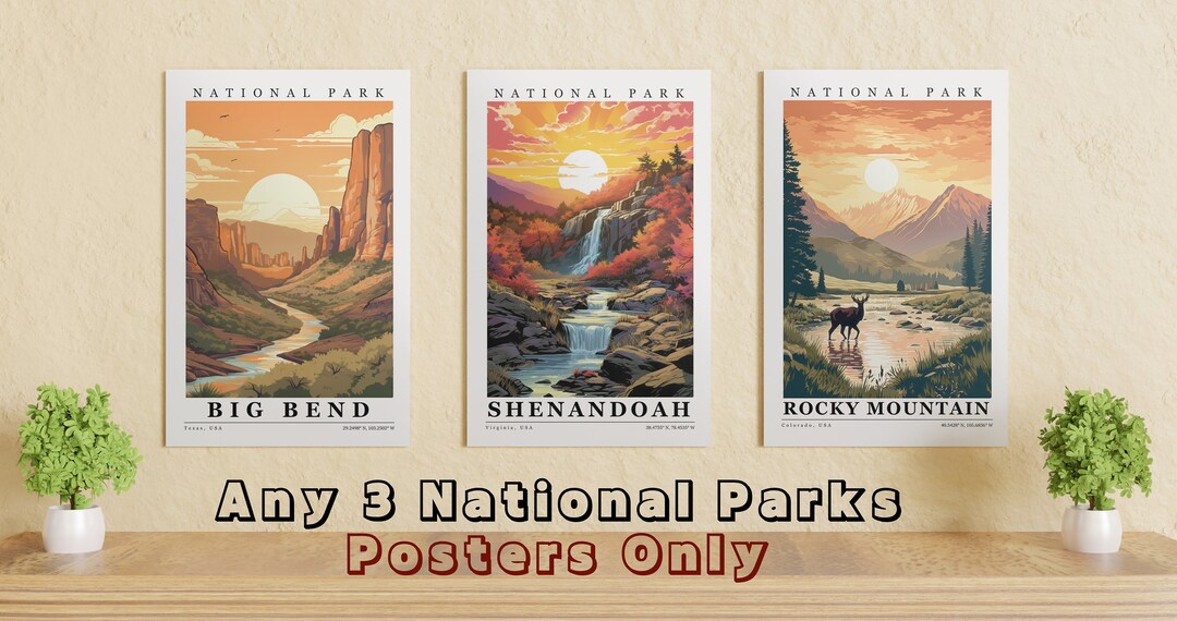 Cartoon Style National Parks Bundle : Set of 3 Prints - Classic Matte ...