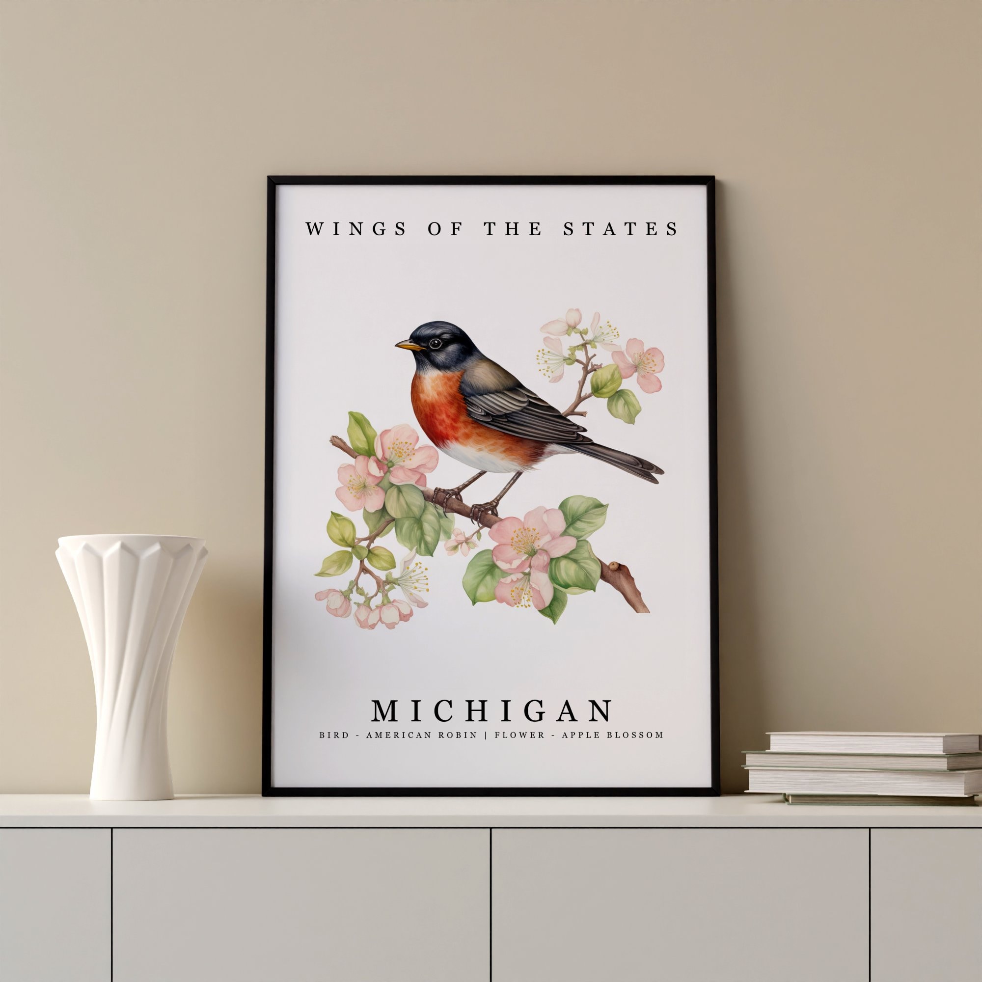 Michigan State Bird - American Robin and State Flower - Apple Blossom ...