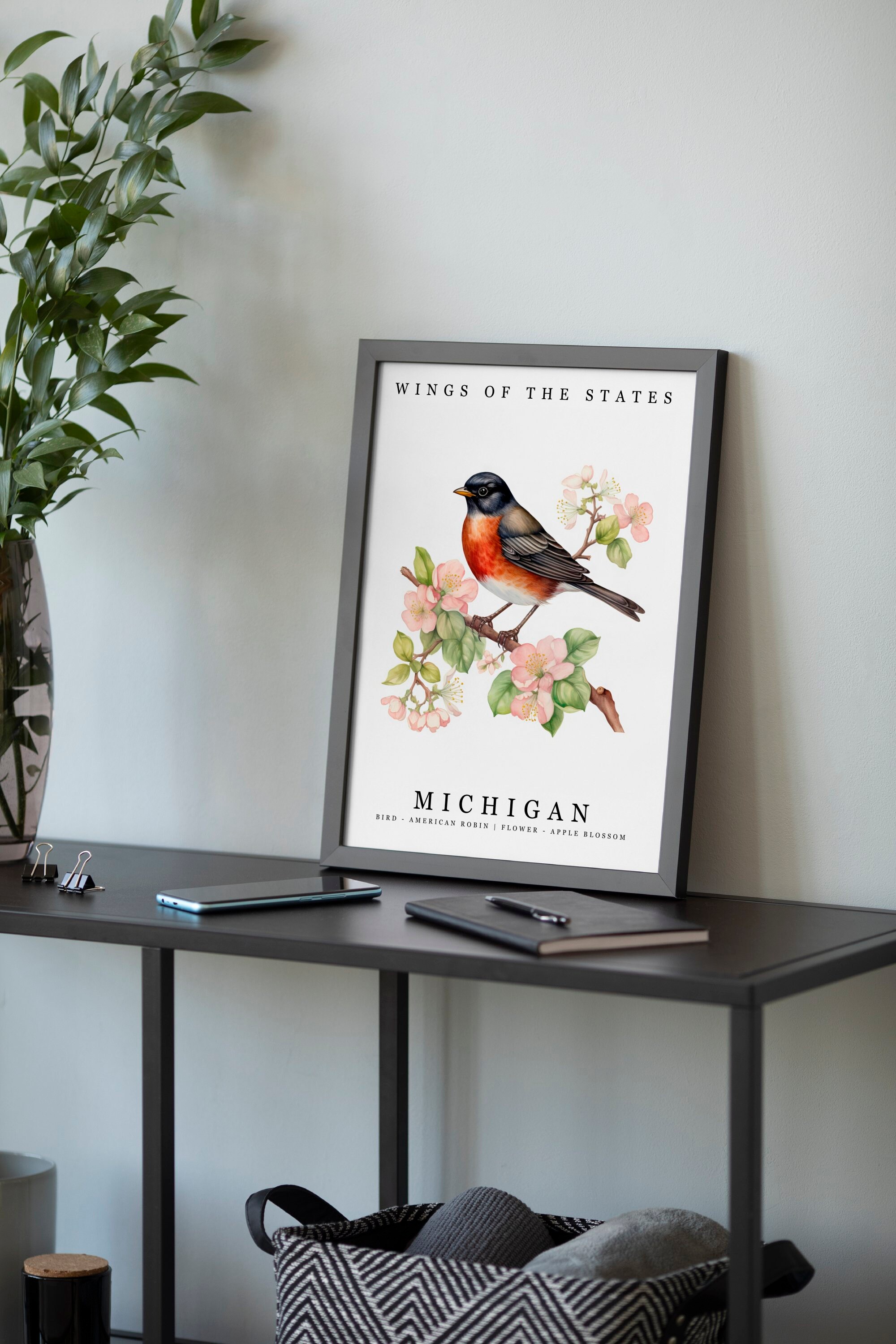 Michigan State Bird - American Robin and State Flower - Apple Blossom ...