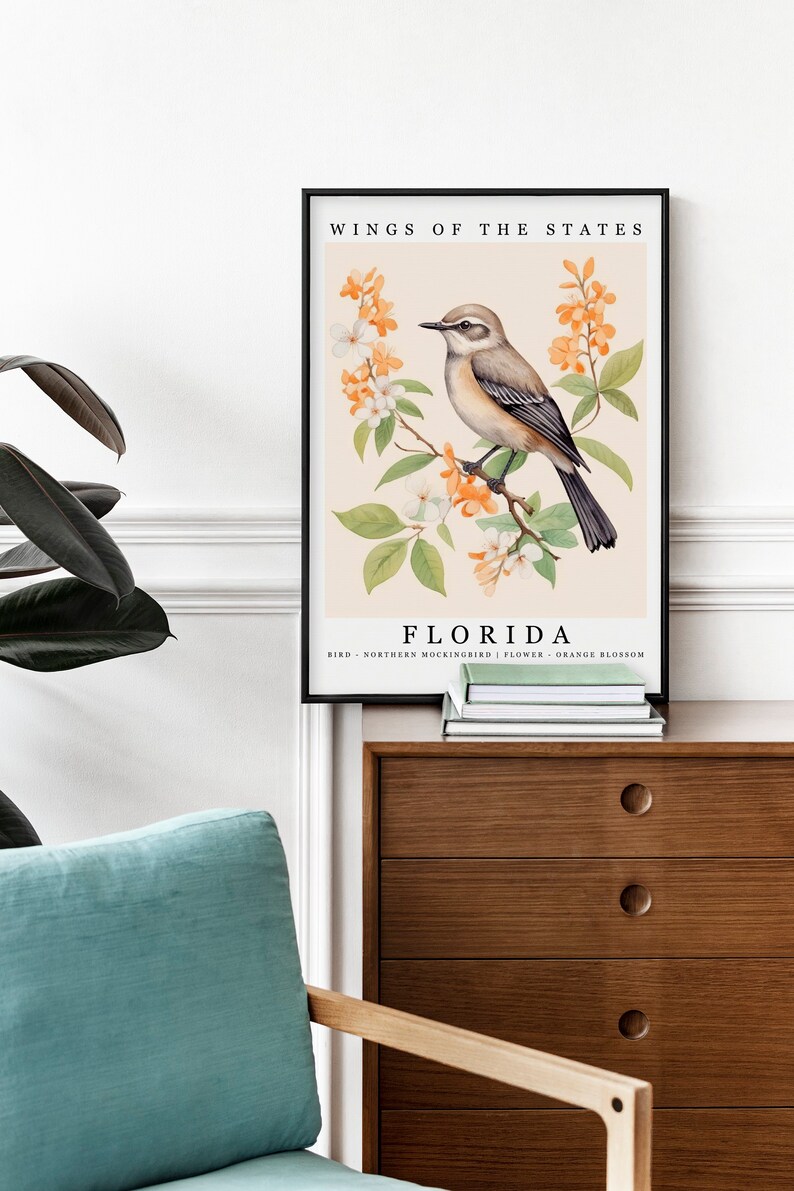 Florida State Bird - Northern Mockingbird and State Flower - Orange ...