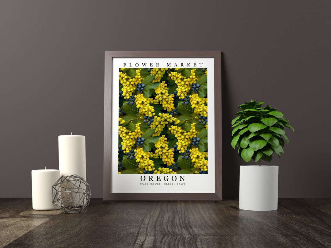Oregon State Flower - Oregon Grape Wall Art Print Flower Market Poster ...