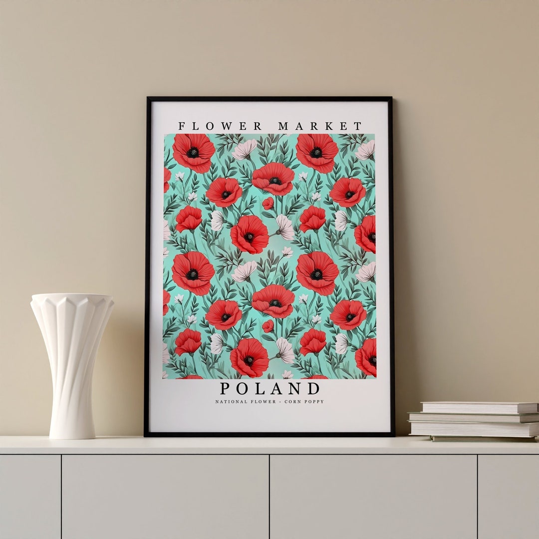 Poland National Flower - Corn Poppy Wall Art Print Flower Market Poster ...