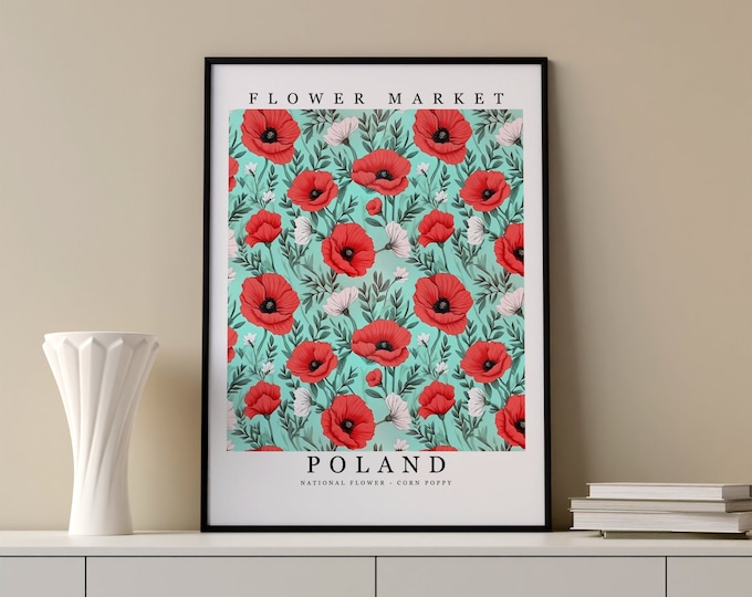 Poland National Flower, Poland Flower Market Art Print, Corn Poppy 1960 ...