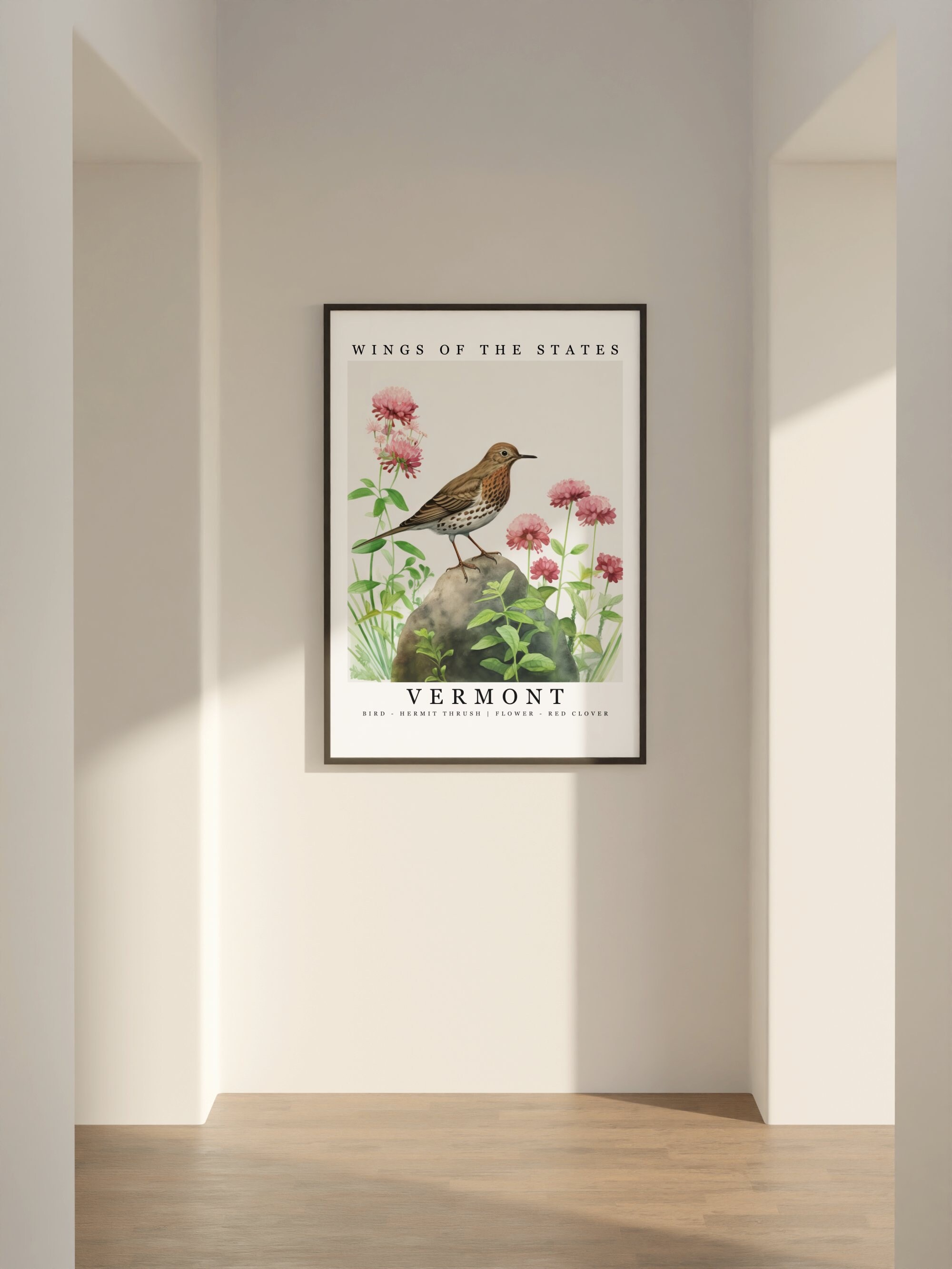 Vermont State Bird Hermit Thrush and State Flower Red - Etsy