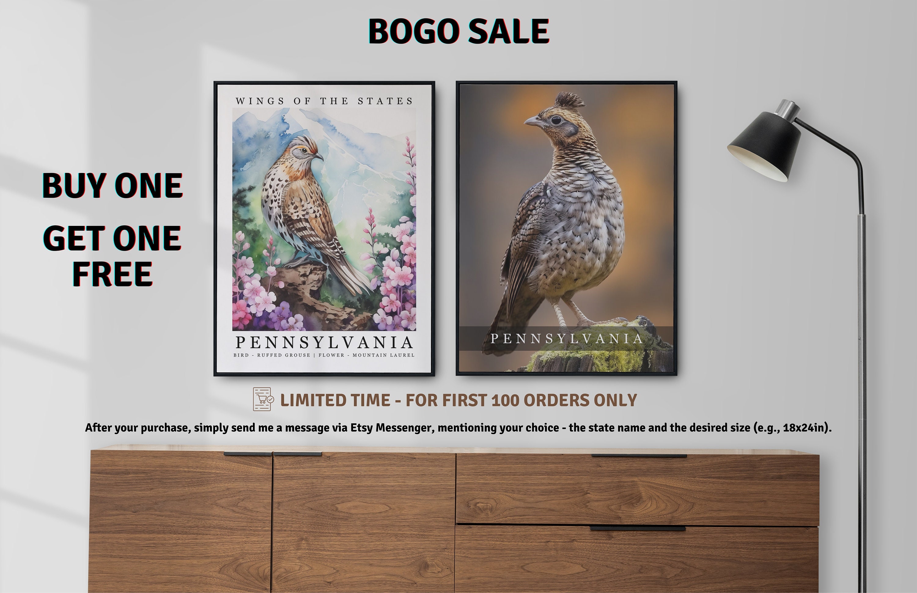 Pennsylvania State Bird Ruffed Grouse and State Flower - Etsy